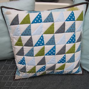 Cool half square triangle cushion in green and blue - Stacey's craft ...